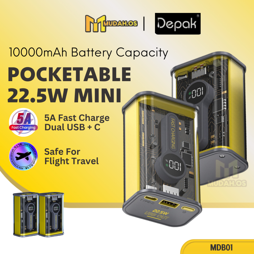 DEPAK Mini Pocketable Powerbank 22.5W Fast Charging 10000mAh USB Type C ...
