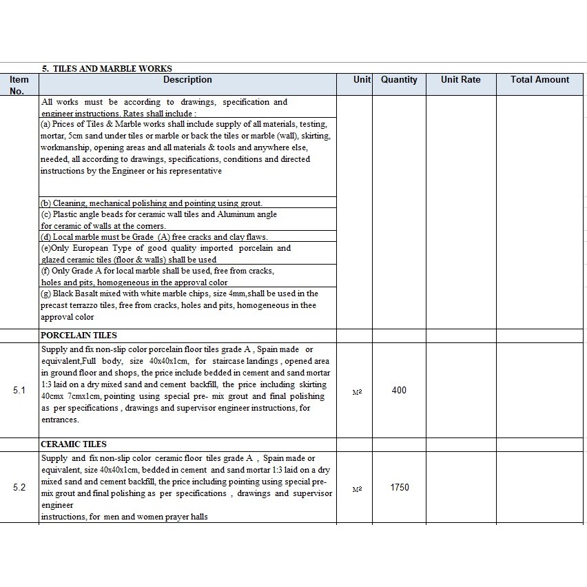 Bill of Quantities BOQ Format For Residential Building Excel File BOQ ...