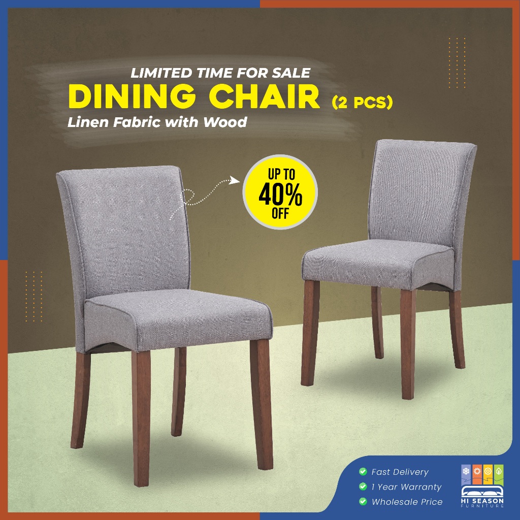 HI SEASON Chair (2 pcs)/Linen Fabric with Wood Dining Chair/Kain Linen ...