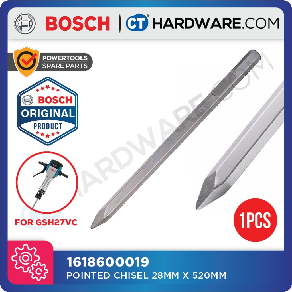 BOSCH 1618600019 HEXAGONAL SHANK POINTED CHISEL 28MM X 520MM FOR ...