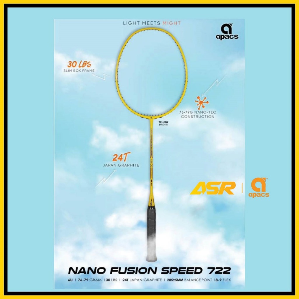 Apacs Badminton Racket Nano Fusion Speed 722 Exclusive Yellow Colour ...