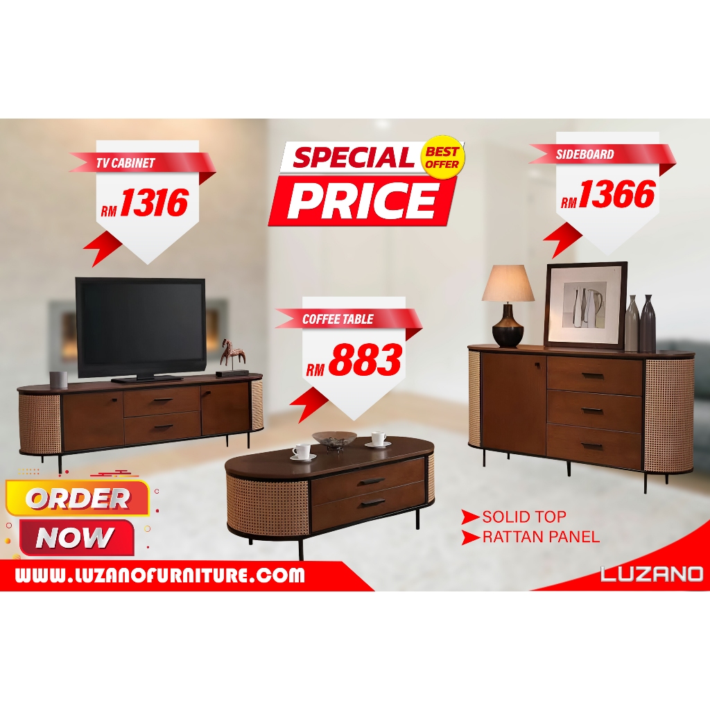 Nordic Design /Sideboard / Solid Wood Venner / Rattan Panel / Soft ...