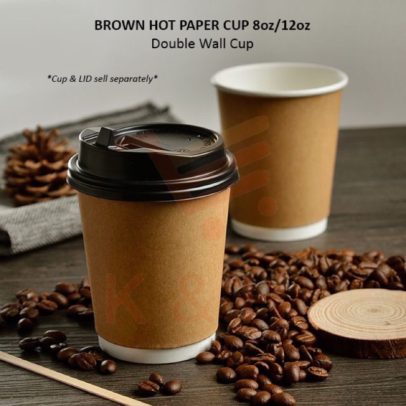 (20 PCS) 8oz Brown Kraft Double Wall HOT Cup / Double Wall Cup / Coffee ...