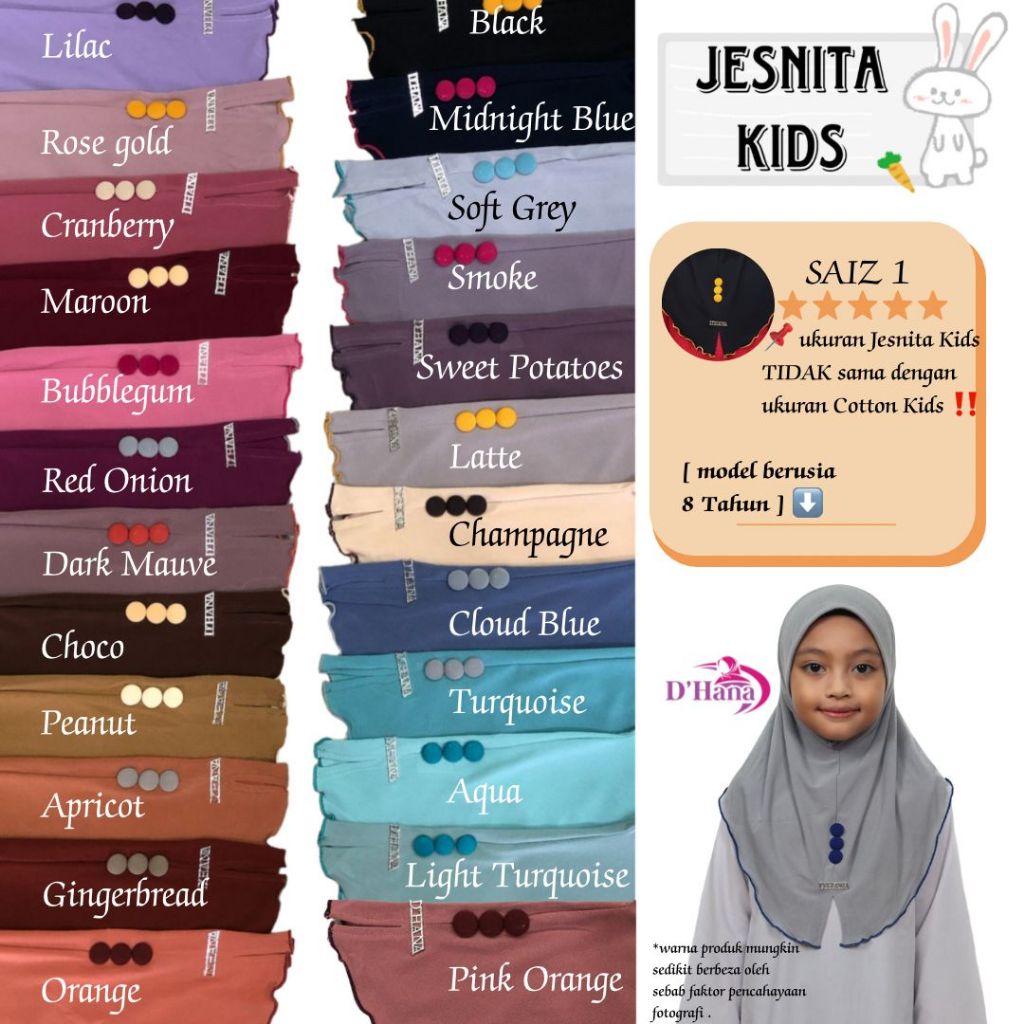 JESNITA kid's instant hijab l Tudung button kanak-kanak mosscrepe ...