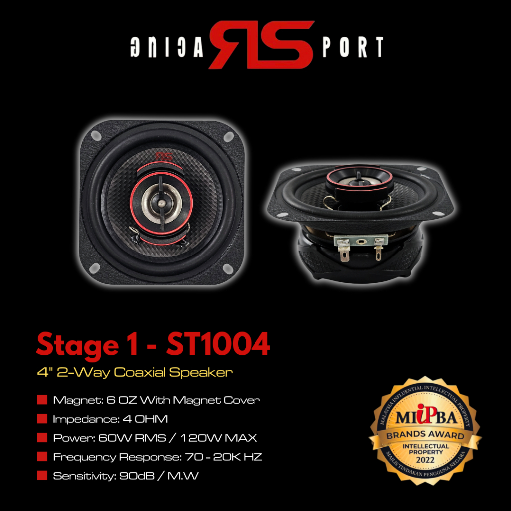 RS RACING SPORT (Stage 1) ST1004 4" 2-Way Coaxial Speaker 4 Inch 120W MAX Tweeter Mid Bass ...