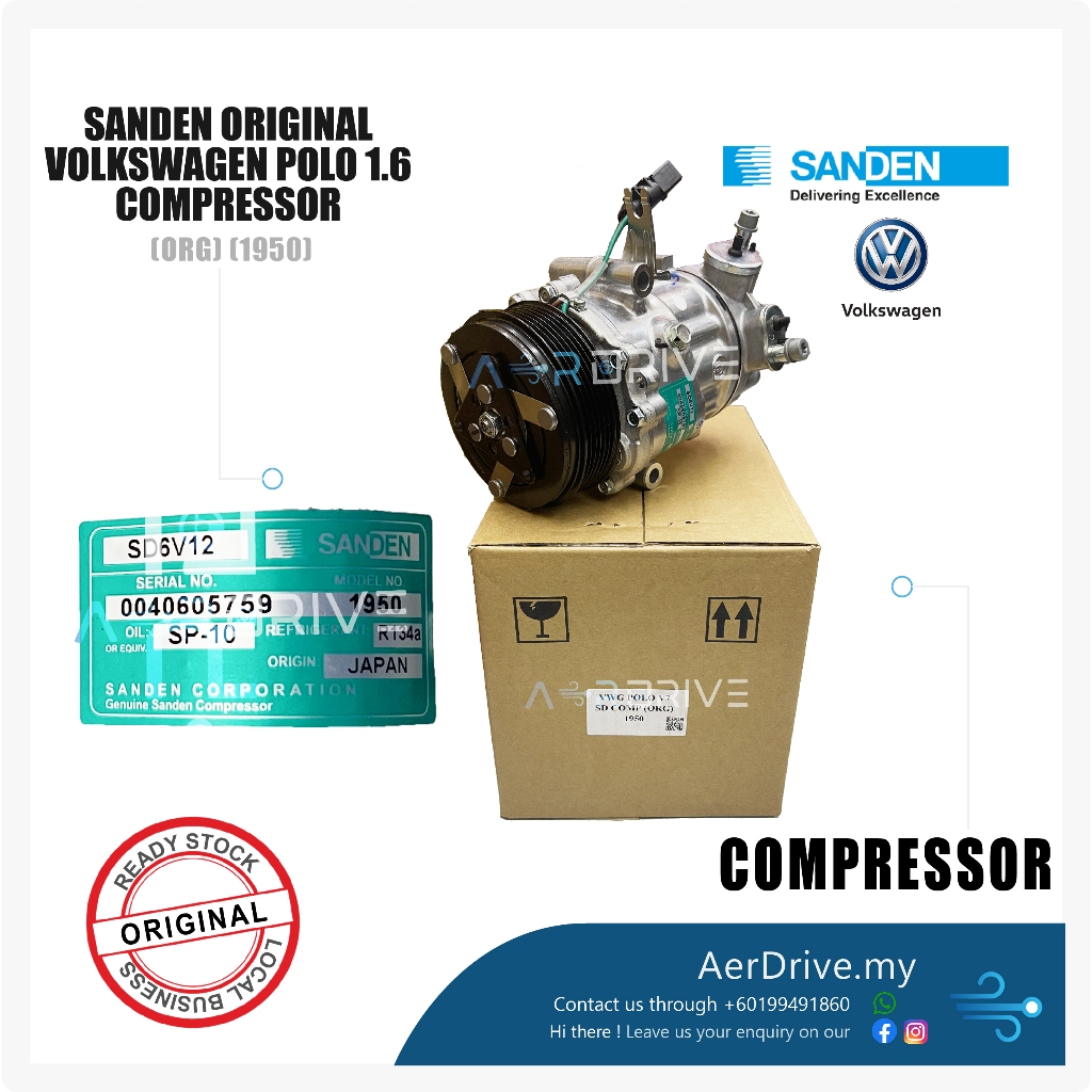 ORIGINAL SANDEN VOLKSWAGEN POLO 1.6 Compressor (1950 / 1916 ) (ORG ...