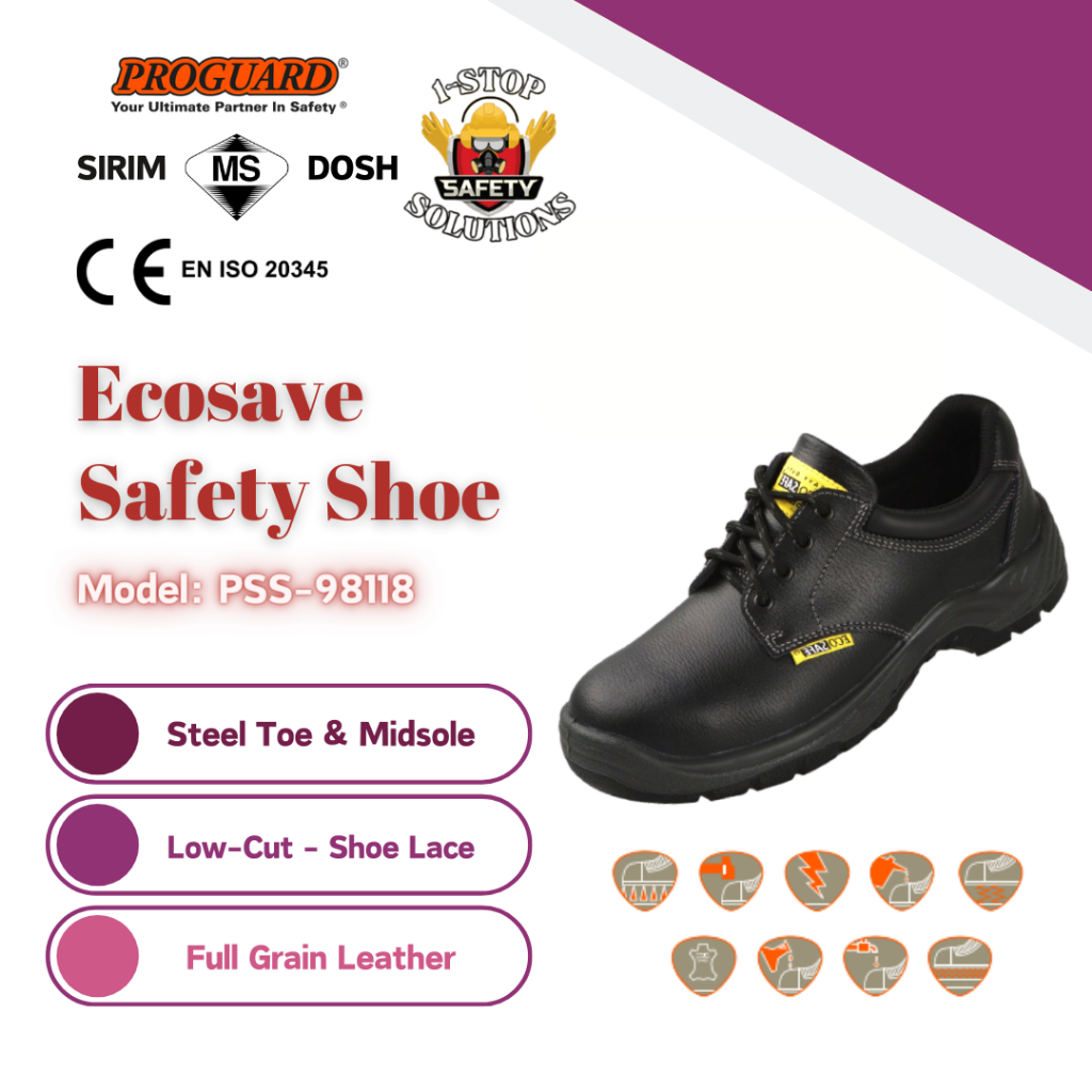 Proguard ECOSAFE Low-Cut Ankle Cut Shoe Lace Safety Shoe c/w Steel Toe ...
