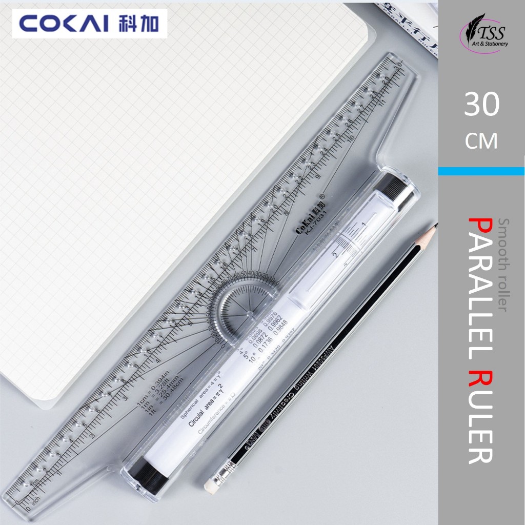 COKAI Parallel Ruler 30cm | Roller Ruler | Protractor | Circle Drawing ...