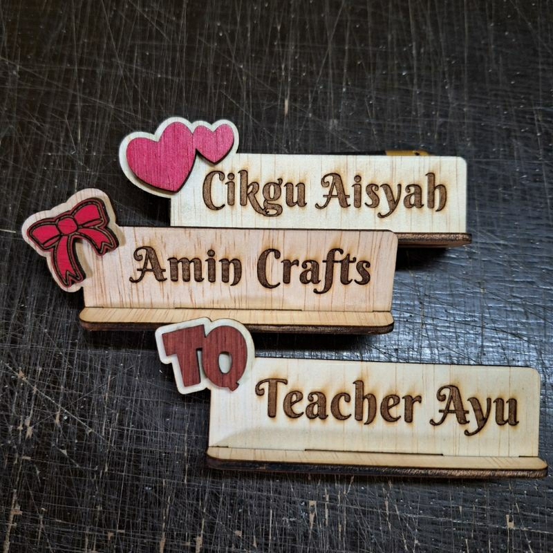 Custom Name Mini Stand Wooden Plate Table Papan Tanda Nama Meja Hadiah ...