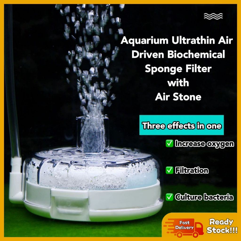 Aquarium Ultrathin Air Driven Biochemical Sponge Filter with Air Stone ...