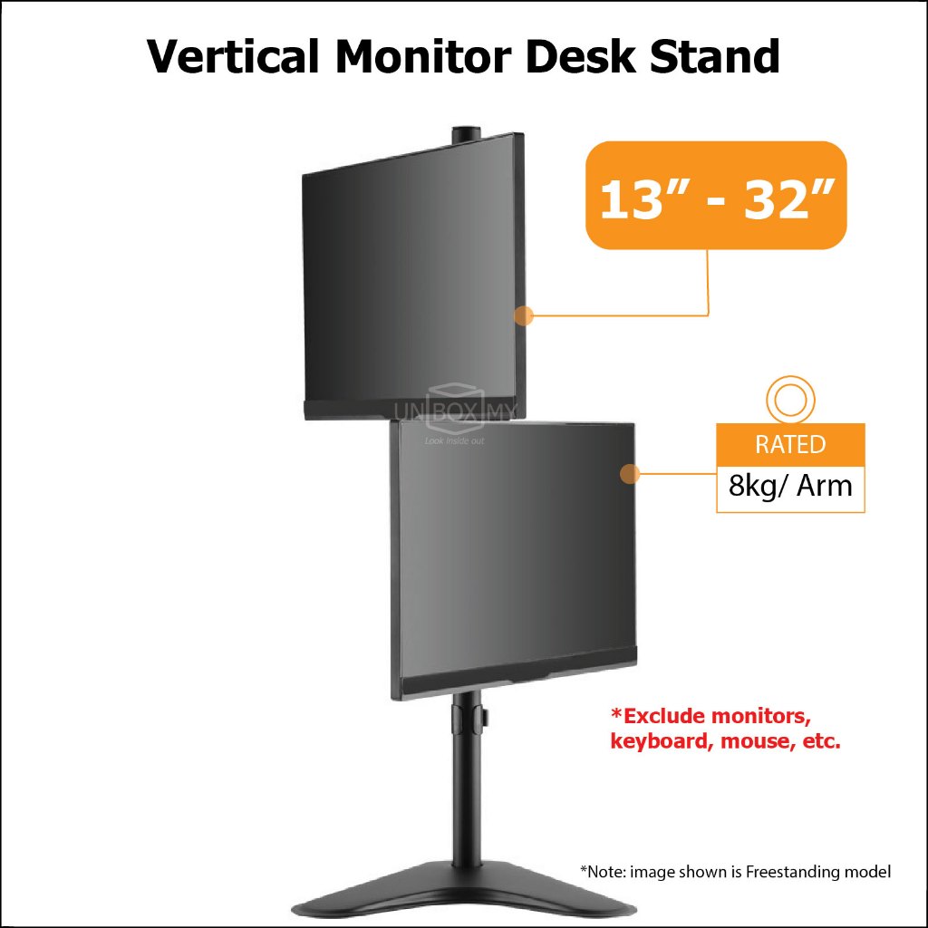 Solid Vertical Dual Monitor Stand Mount Max 32" Upright Up Down Top ...