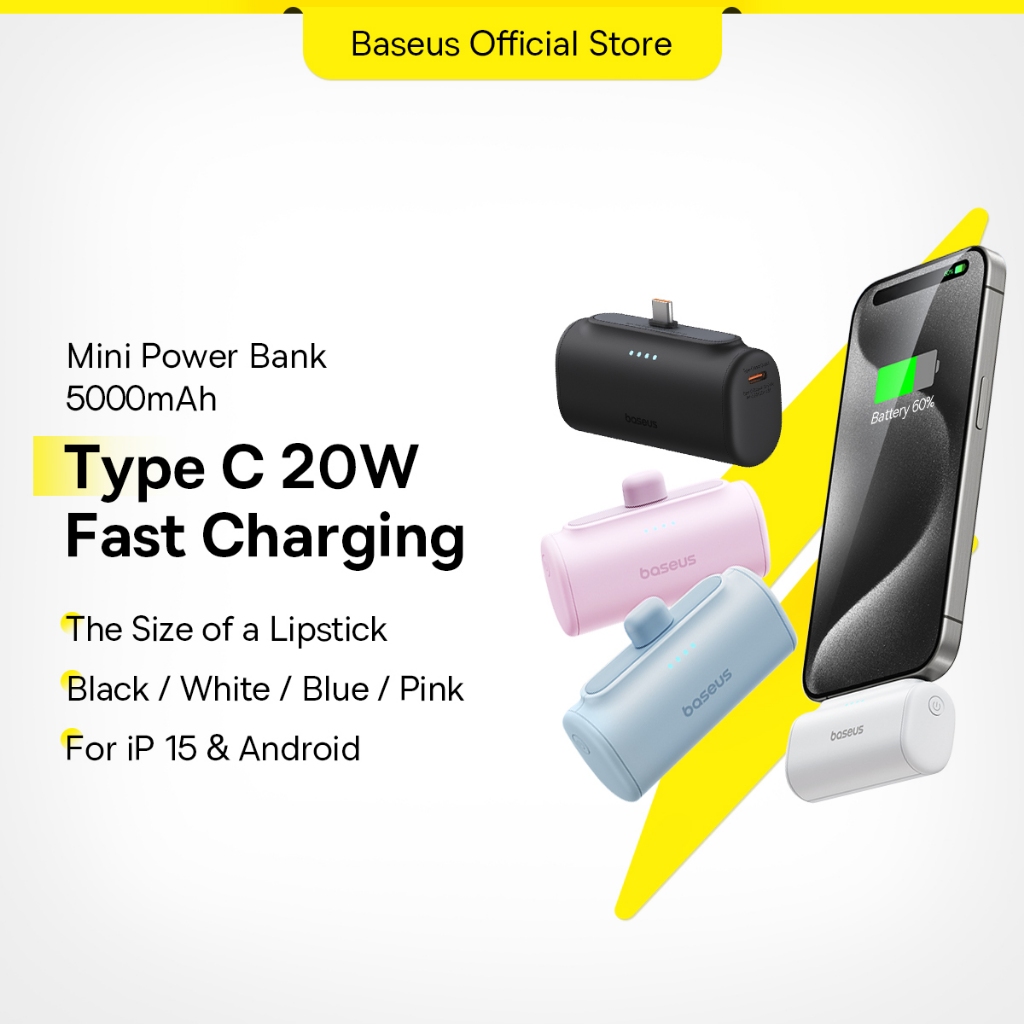Baseus 20W Mini Power Bank 5000mAh Type C Fast Charging External Battery For iPhone15 Android ...