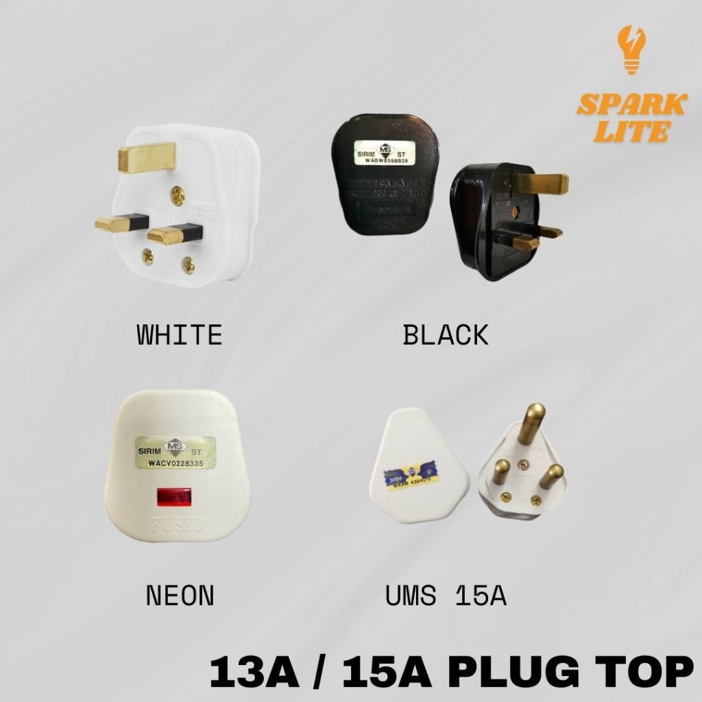 Plug Top 15A/ 13A / with NEON fused / black [SIRIM APPROVED] | Shopee ...