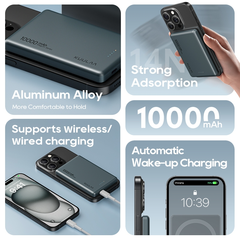 KUULAA 10000mAh / 5000mAh Wireless magnetic suction charging bank ...
