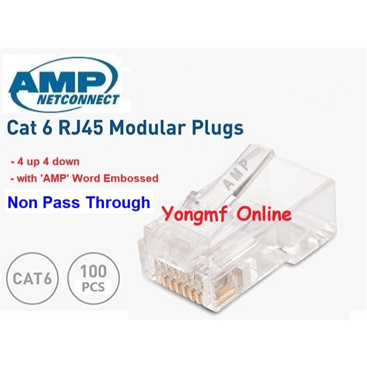 AMP Tyco RJ45 CAT6 8P8C Modular Plug Network Lan Connector (100 PCS ...