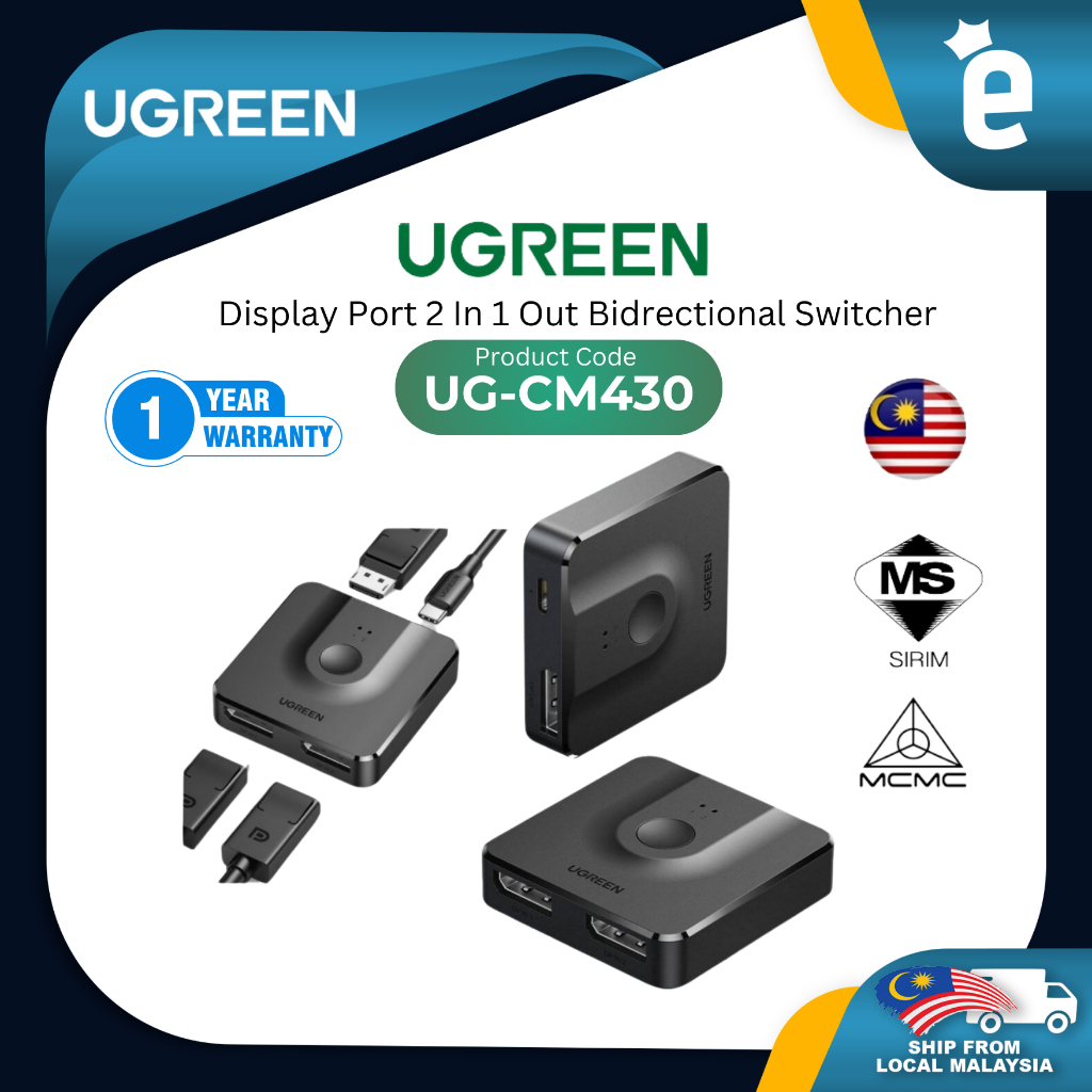 UGREEN DISPLAY PORT 2 IN 1 OUT BI-DRECTIONAL SWITCHER DP SPLITTER ...