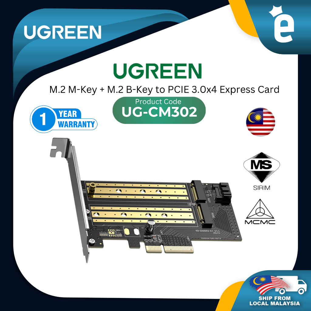 UGREEN M.2 M-KEY + M.2 B-KEY TO PCI-E 3.0 X4 EXPRESS CARD SUPPORT M.2 ...