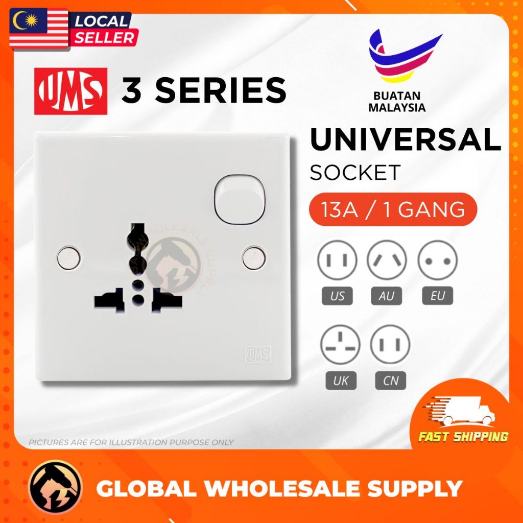 UMS 3 SERIES 13A 1Gang Universal Switched Socket Outlet Electrical Wall ...