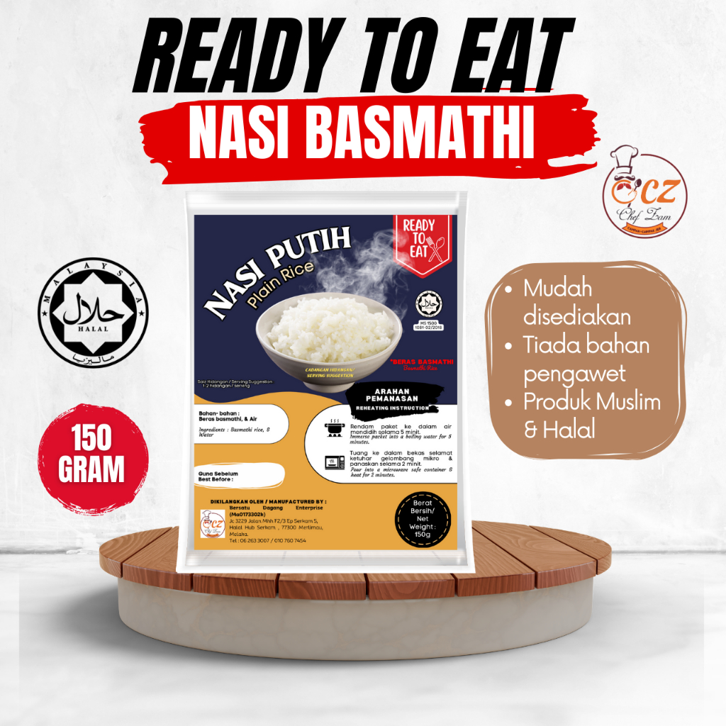 Chef Zam Nasi Putih Basmathi 150gram HALAL TRAVEL FOOD ready to Eat ...