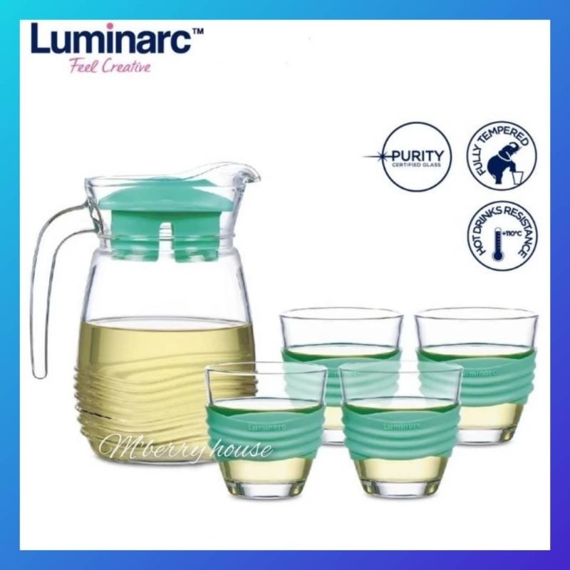 Luminarc Coastline 1L Jug Set 1 Jug + 4 cups Set (Green) | Shopee Malaysia