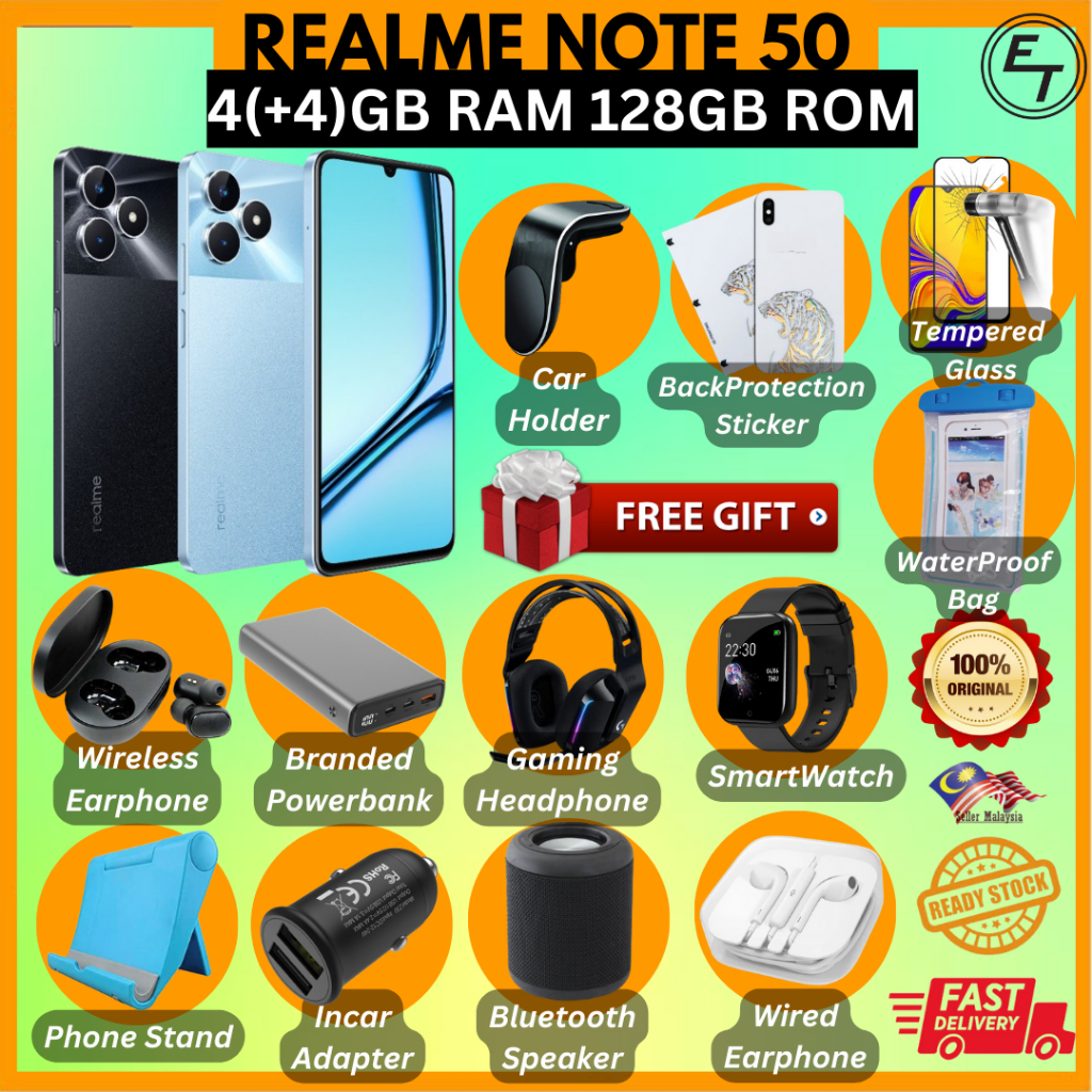 🔥REALME NOTE 50 【4(+4)GB RAM 128GB ROM】🎁Free Gift🎁 MySet🔥 | Shopee Malaysia