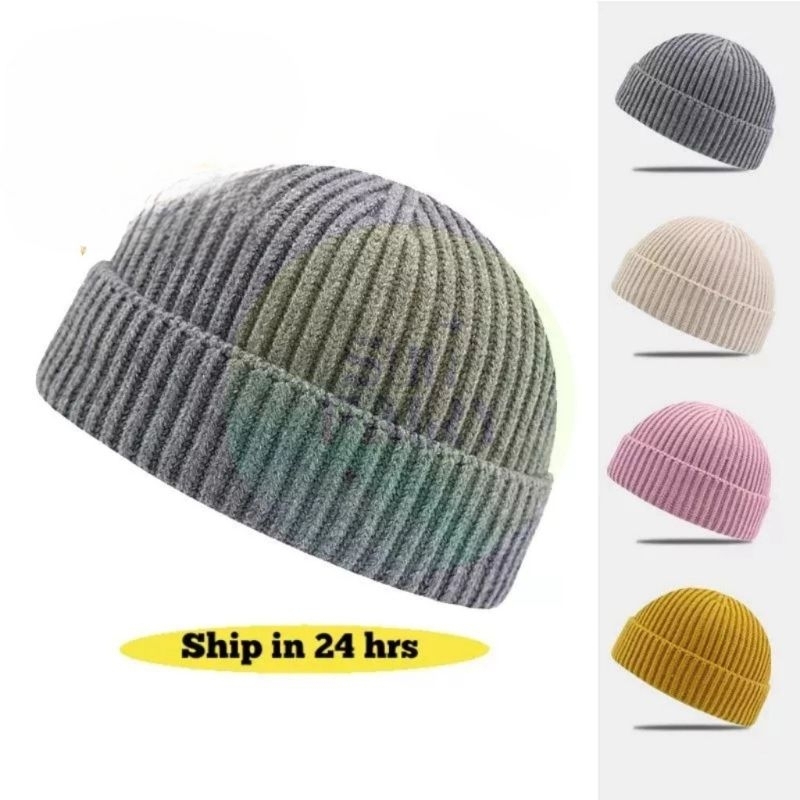 Warm Woolen Knitted Short Beanie Hat Korean Style Male Female Unisex ...