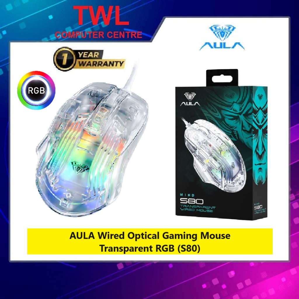 AULA Wired RGB Gaming Mouse (Transparent) (S80)(1Y Warranty) | Shopee ...