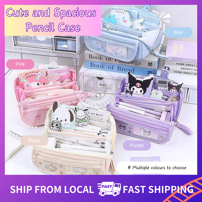Sanrio Sticker Pencil Case Big Storage Kuromi Pencils Case Cute Pencil ...