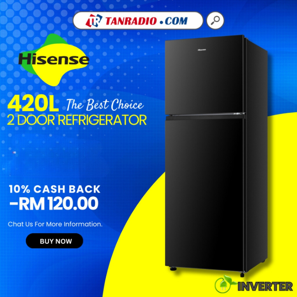 Hisense Refrigerator 420L Inverter Black Twin Door Fridge RT439N4ABN1 Peti Sejuk 2 Pintu Hitam ...