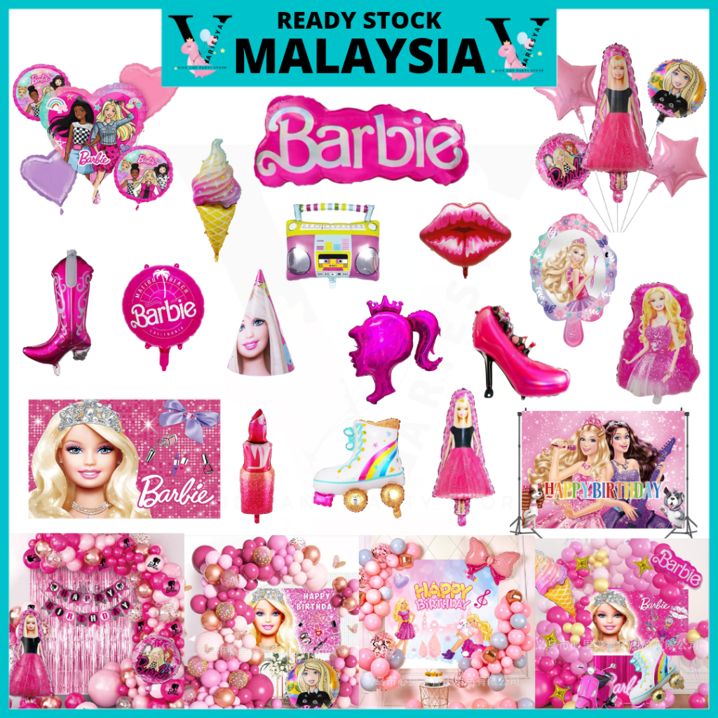 Barbie Theme Balloons Sash Banner Flag Foil Balloon Number Shape ...