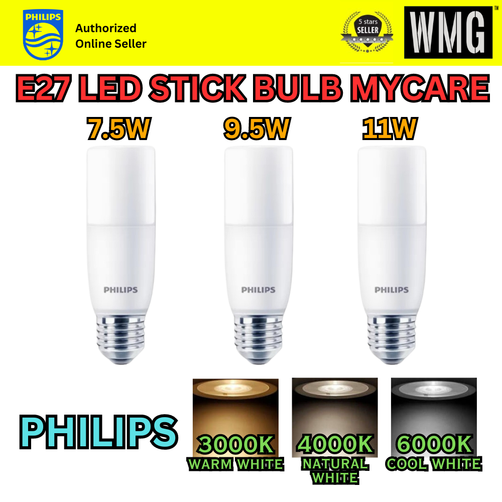 PHILIPS E27 LED STICK BULB 7.5/9.5/11W MYCARE 3000/4000/6000K | Shopee Malaysia