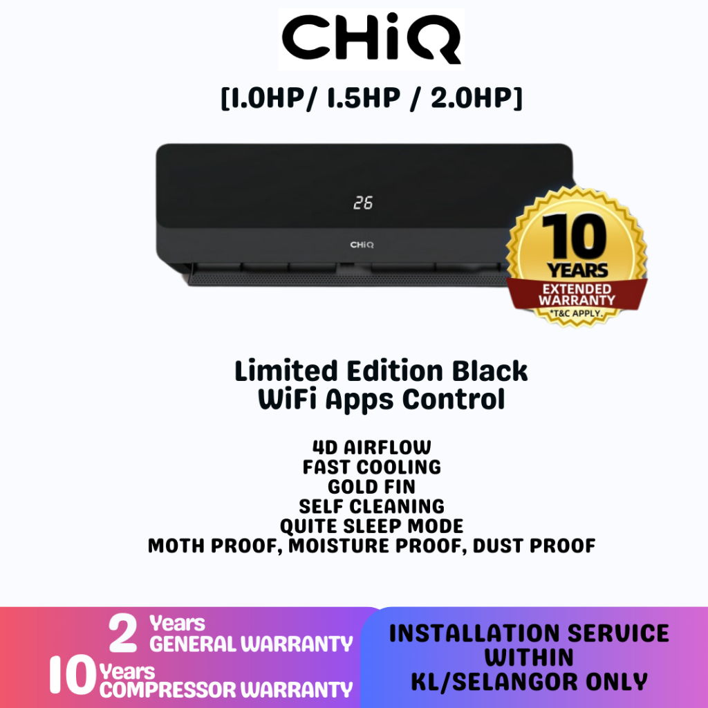 CHIQ Inverter Air Conditioner Black 1HP 2HP Wifi | Shopee Malaysia