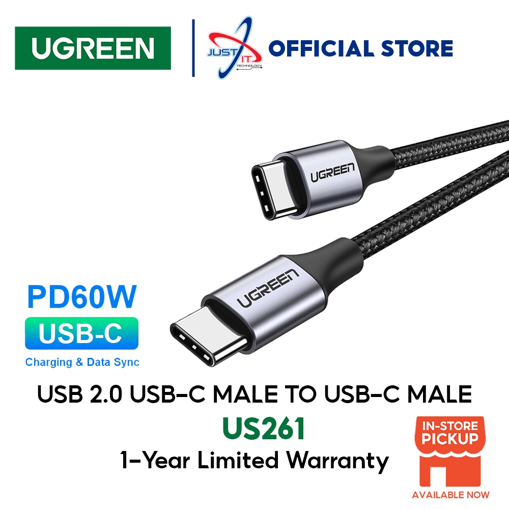 UGREEN USB-C 2.0 M/M Aluminium Shell Round Cable (60W/1m/2m) US261 ...