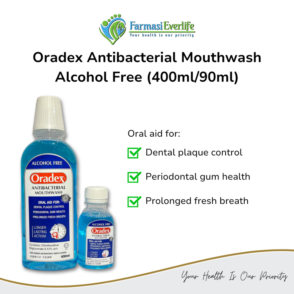 Oradex Antibacterial Mouthwash Alcohol Free (400ml/90ml) | Shopee Malaysia