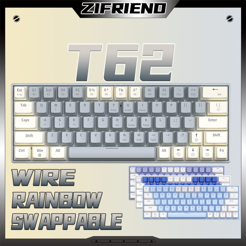 Zifriend T62 Gaming Mechanical Keyboard RGB 60% Layout Pluggable Wired DualColor PBT Keycaps ...