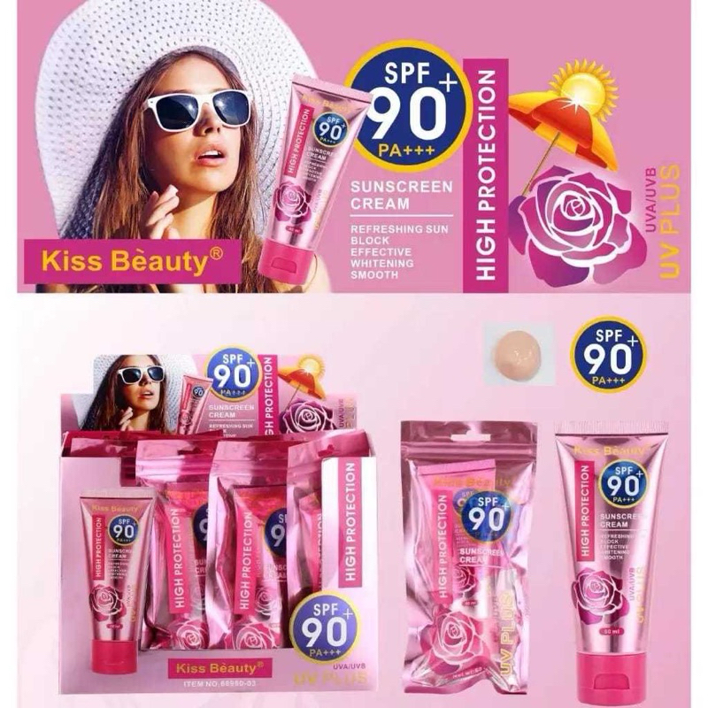 KISS BEAUTY UV Plus SPF90 PA+++ High Protection Sunscreen Refreshing Sun Block Cream Whitening ...
