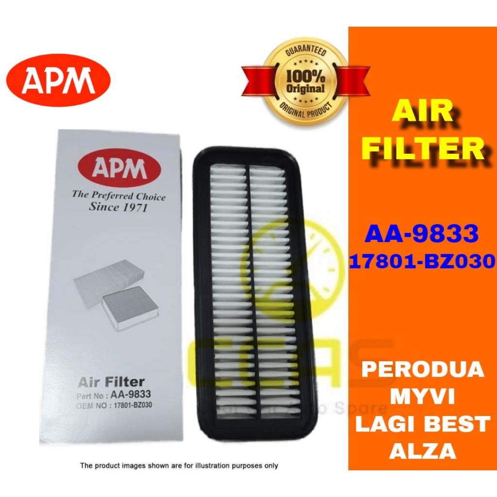 100% ORIGINAL APM AIR FILTER PERODUA MYVI LAGI BEST / ALZA - AA-9833 ...