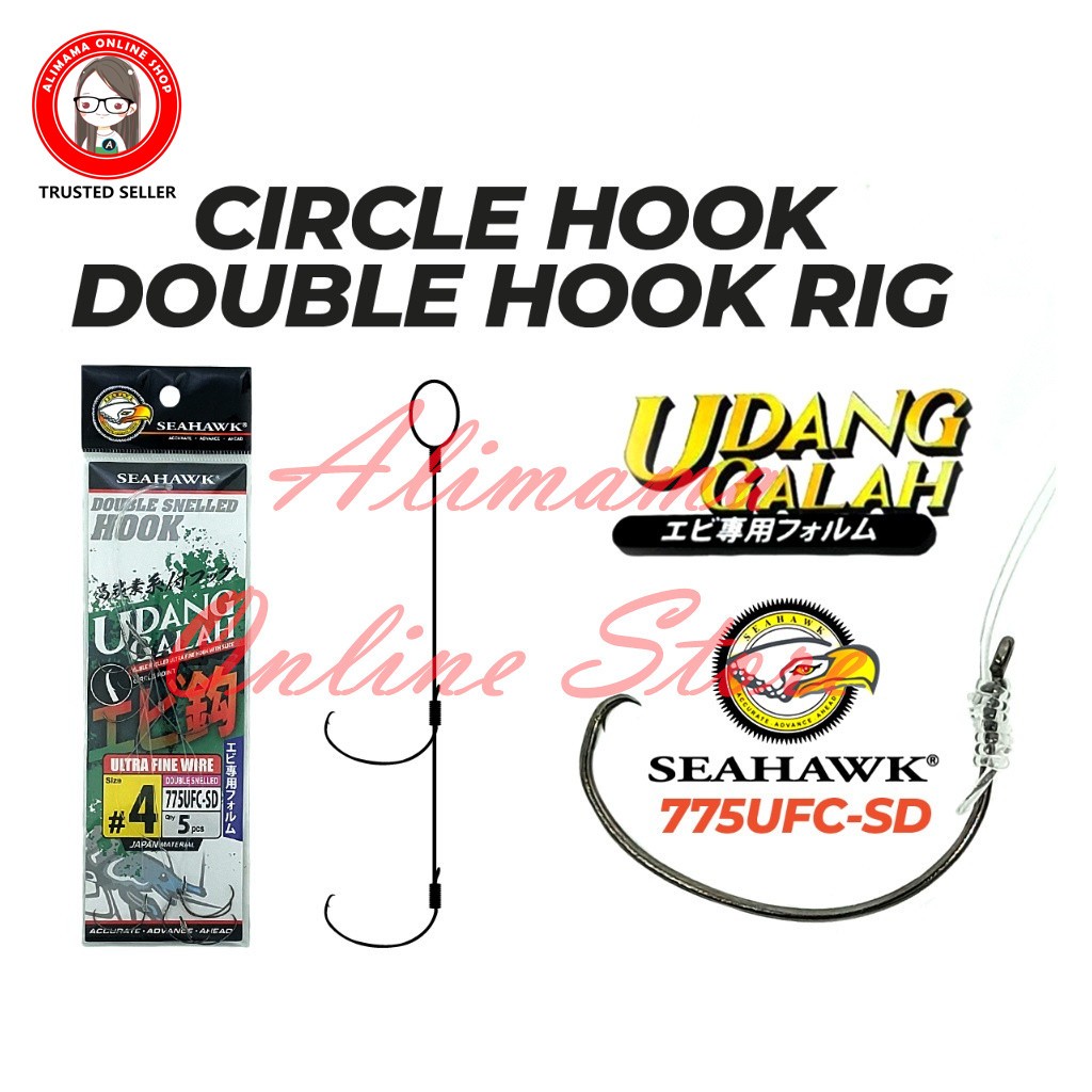 Seahawk Circle Hook Double Snelled Rig 775UFC-SD Fine Prawn Hook Udang ...