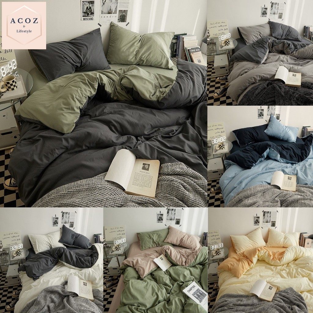 ACOZ💥Malaysia Ready Stock💥MUJI STYLE Fitted Bedsheet Set 4in1/ Queen ...