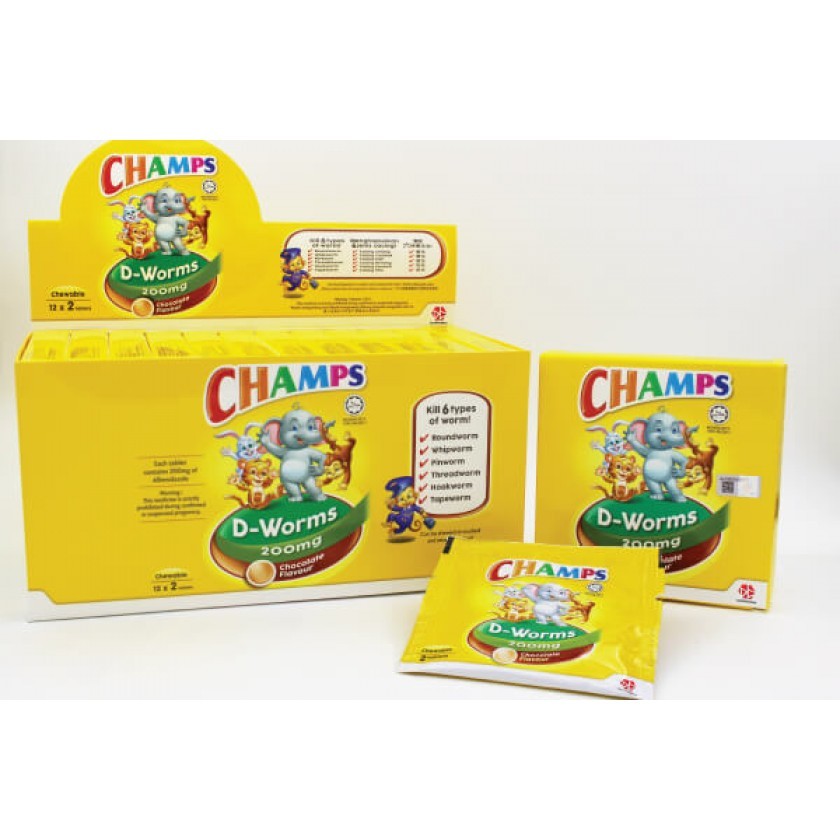 Champs D-worm 200mg Choco Tab 2'x12 | Shopee Malaysia
