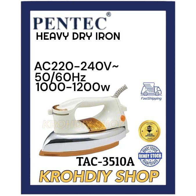 Pentec TAC-3510 Heavy Duty Iron 1000W - 1200W 10002630 | Shopee Malaysia