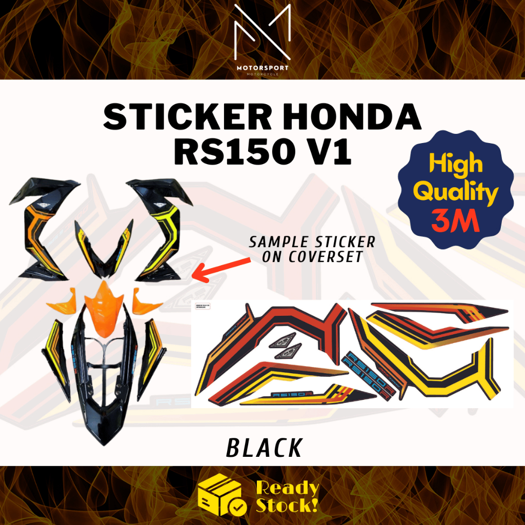 HONDA RS150 V1 Motor Sticker Coverset Stiker Black Red Silver Kaverset ...
