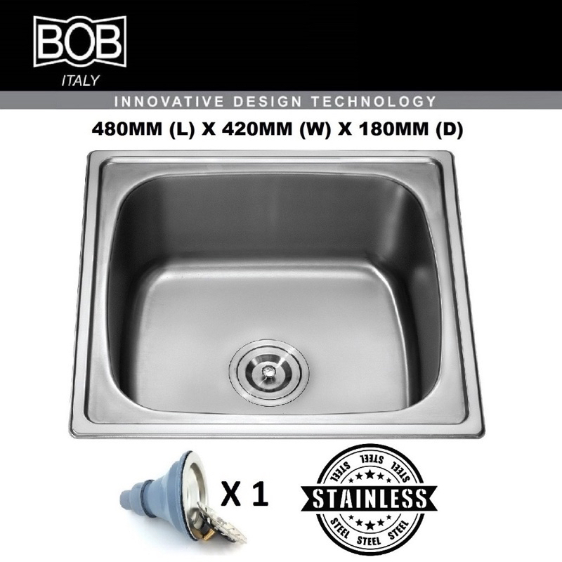 BOB STAINLESS STEEL SINGLE BOWL KITCHEN SINK (BB1719) / SINKI DAPUR ...