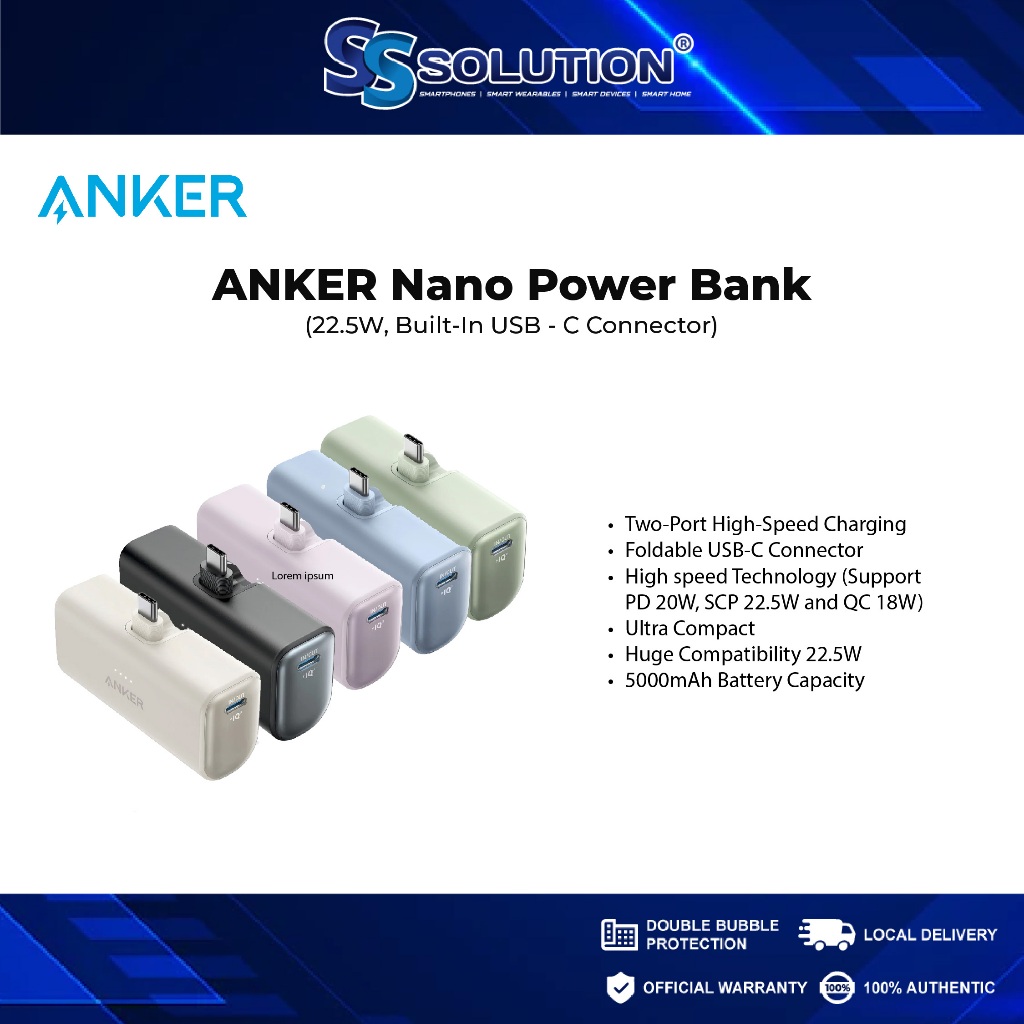 Anker Nano Power Bank (A1653 ) Built-in Foldable USB-C Connector | 5 ...