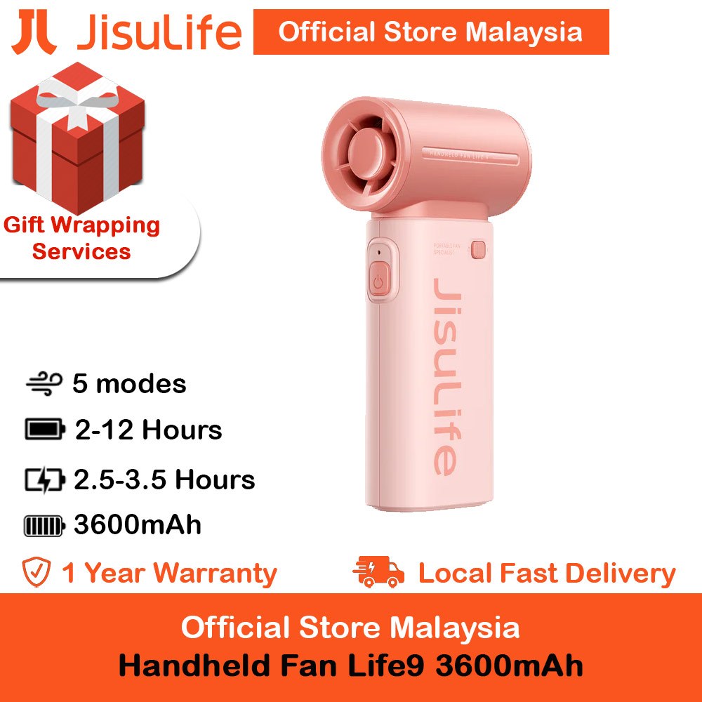 Jisulife Handheld Fan Life 9 5000mAh Air Turbo Strong 5 Speed Modes ...