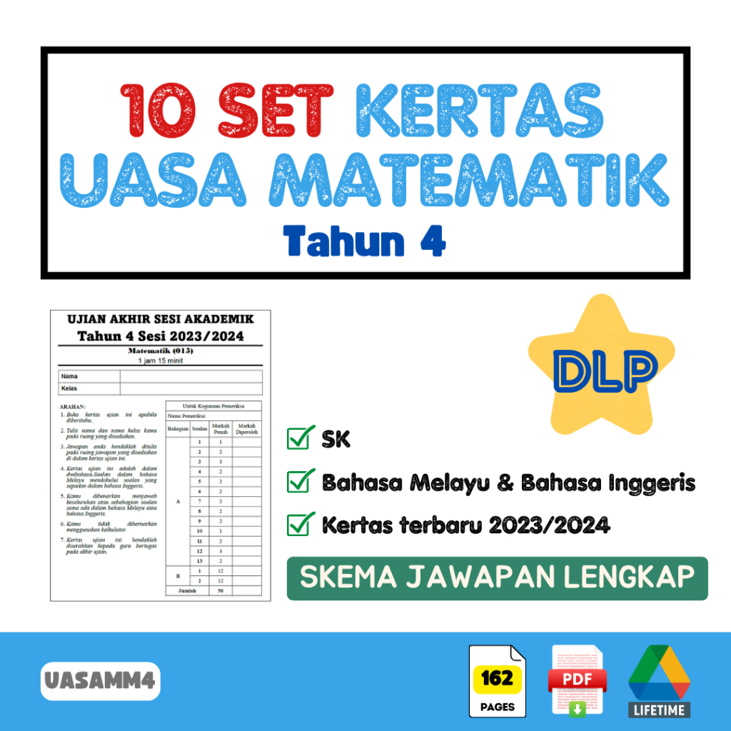 [PDF] UASA SK DLP 10 SET Kertas Matematik Tahun 4 Mathematics Paper 数学 4 年级 双语 | Shopee Malaysia