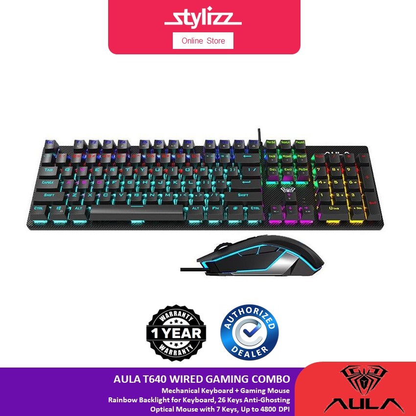 AULA T640 WIRED GAMING MECHANICAL KEYBOARD & OPTICAL MOUSE COMBO - 104 ...