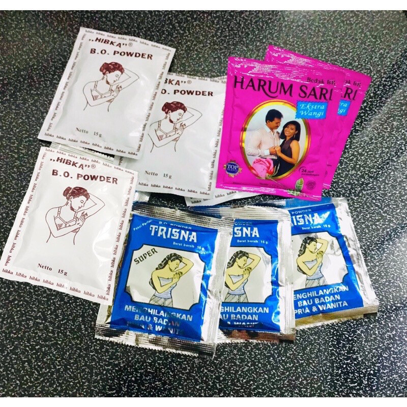 MIX COMBO PACKET HIBKA POWDER TRISNA POWDER HARUM SARI TALCUM DEODORANT ...