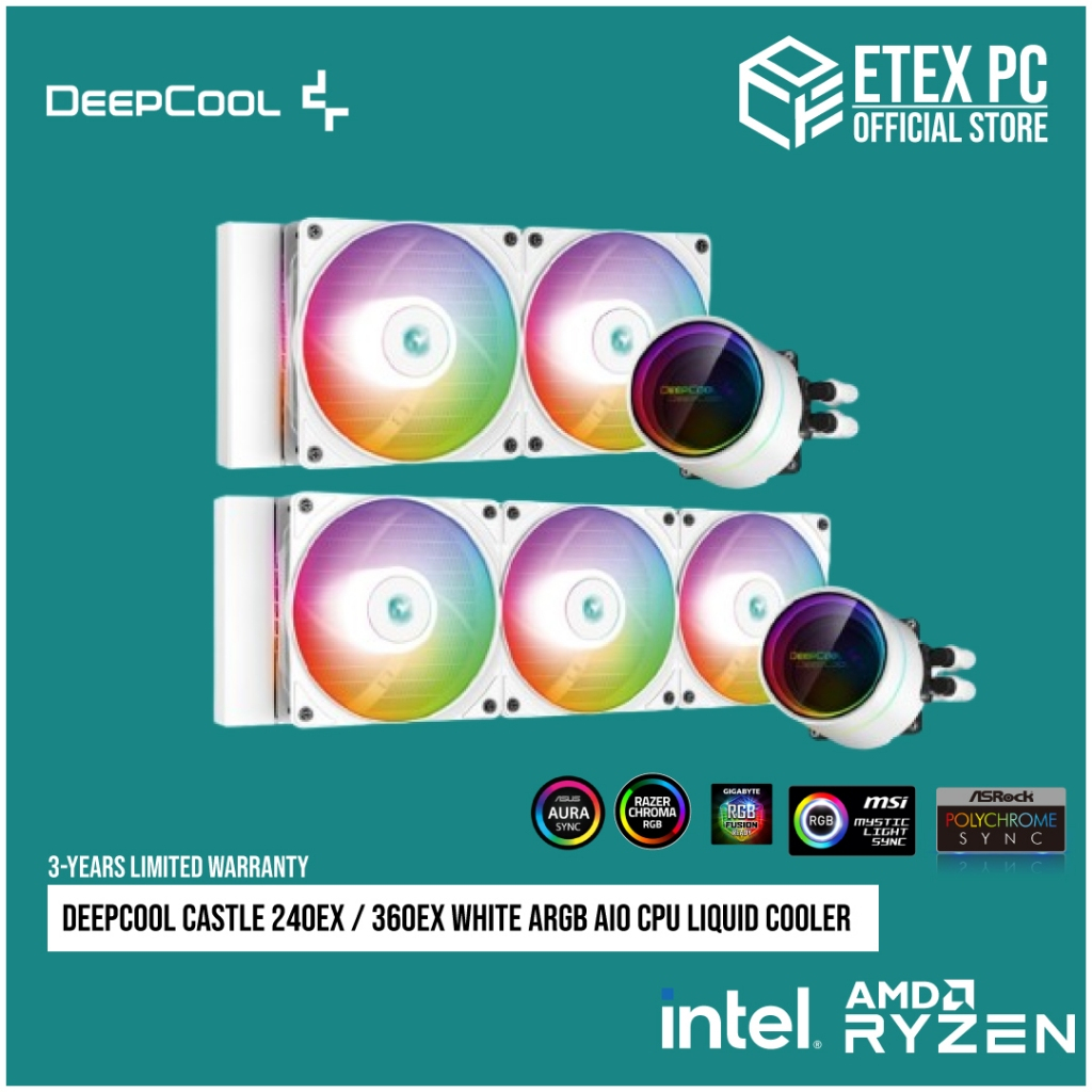 DeepCool Castle 240EX / 360EX White ARGB AIO CPU Liquid Cooler # DP-GS ...