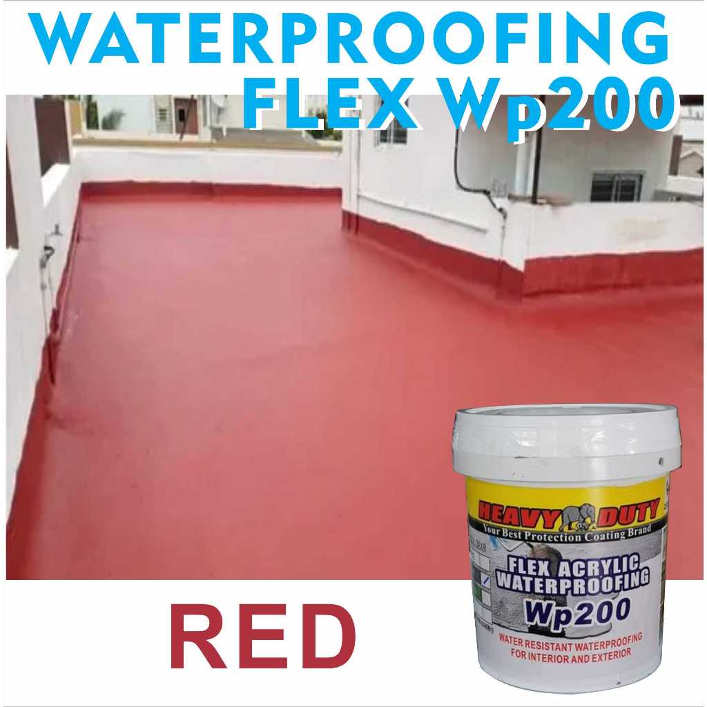 RED HEAVY DUTY ( 1KG ) WP200 Acrylic Waterproofing Paint Coating Colour ...